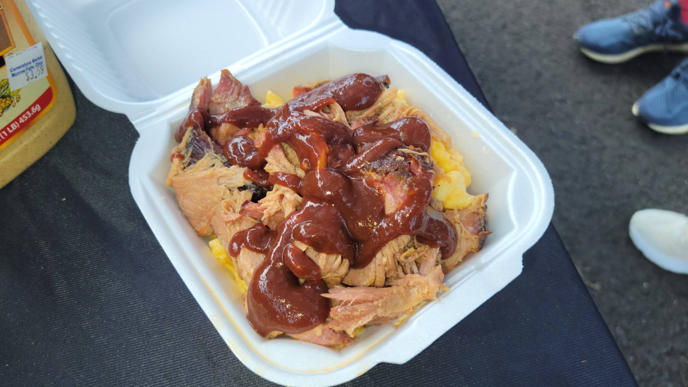 BBQ pulled pork piggy mac recipe is a secret, but buy a plate here ...